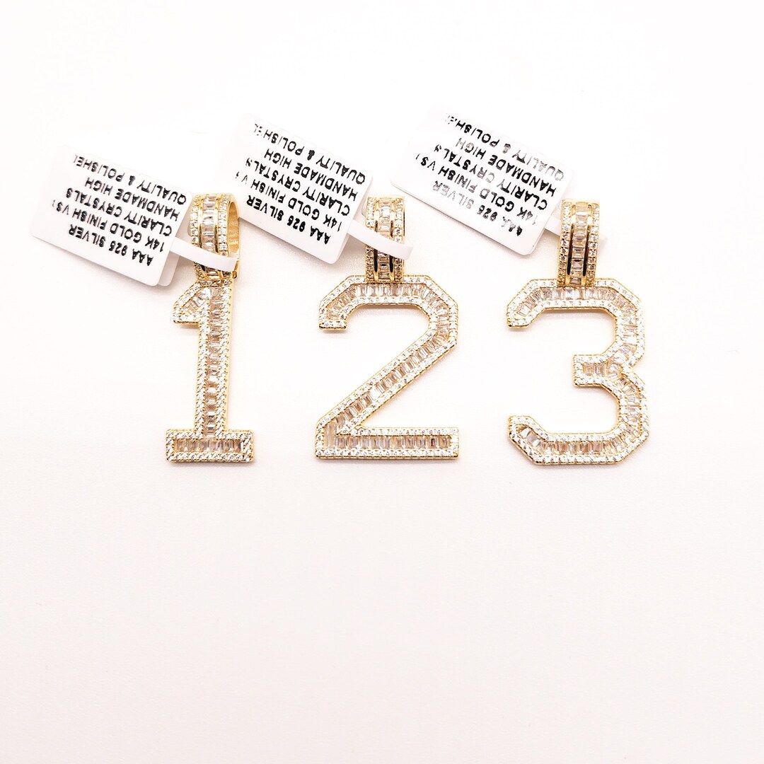 0-9 Large Number Baguette Letters Charm 925 Sterling Silver Vs1 Cubic ...