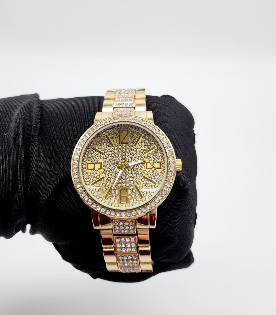 14K Gold Finish Crystal Watch: Icy Bling Streetwear Style - Etsy
