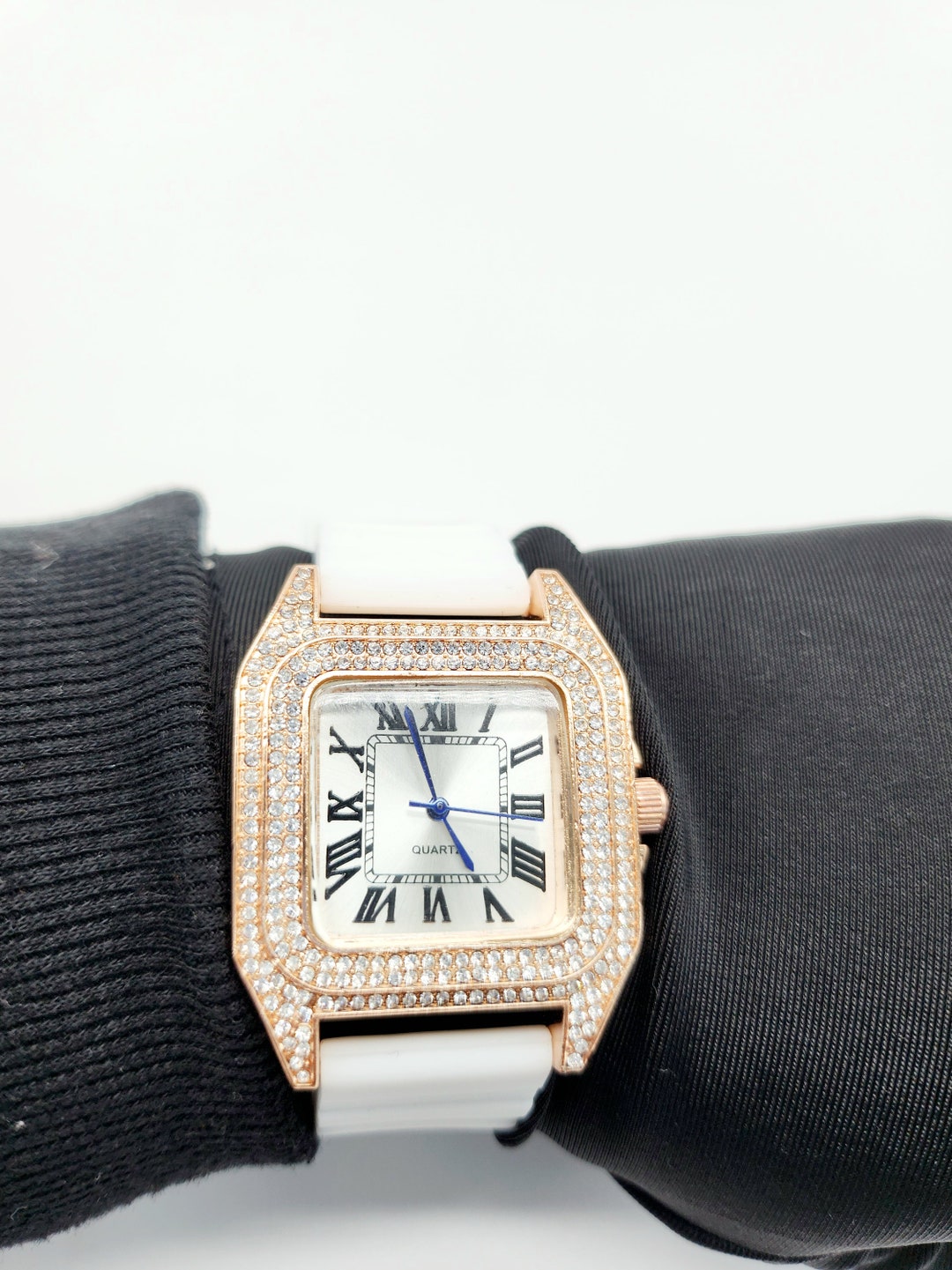 14K Rose Gold Finish Icy Watch Designer's With Shinny Clarity Crystals ...