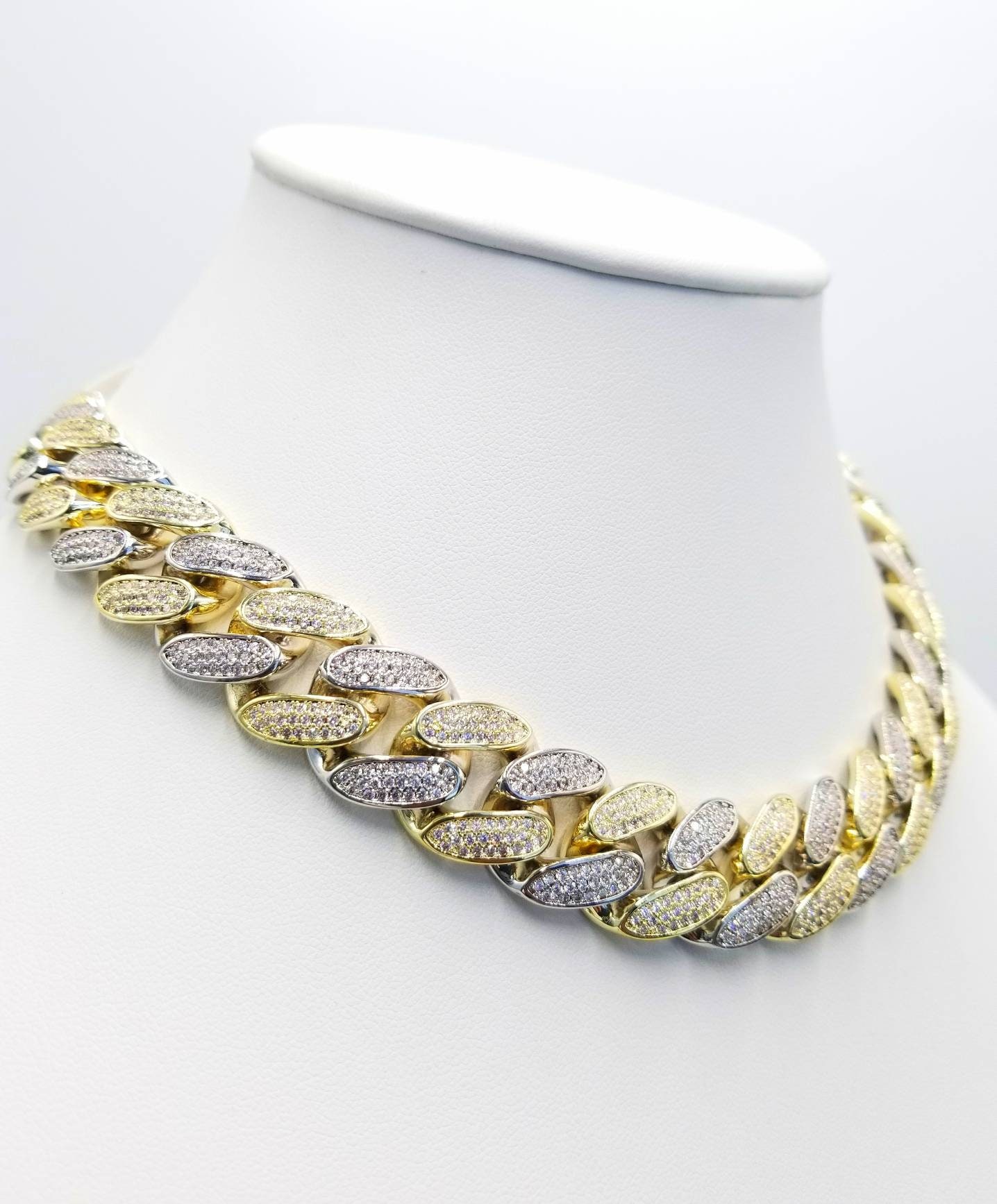 18 Mm Thick Solid 2 Tone Bust Down Miami Cuban Link Handmade | Etsy