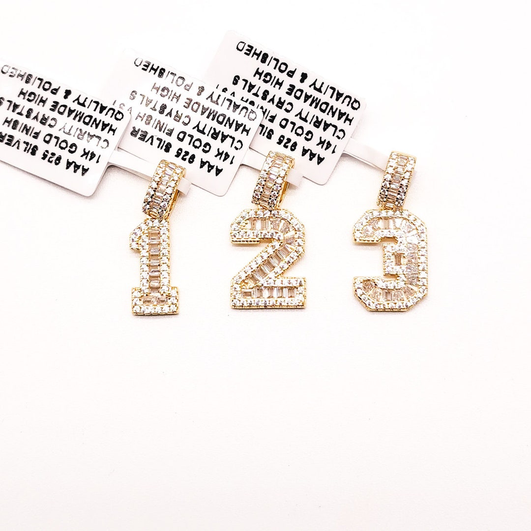 0-9 Small Number Baguette Letters Charm 925 Sterling Silver Vs1 Cubic ...