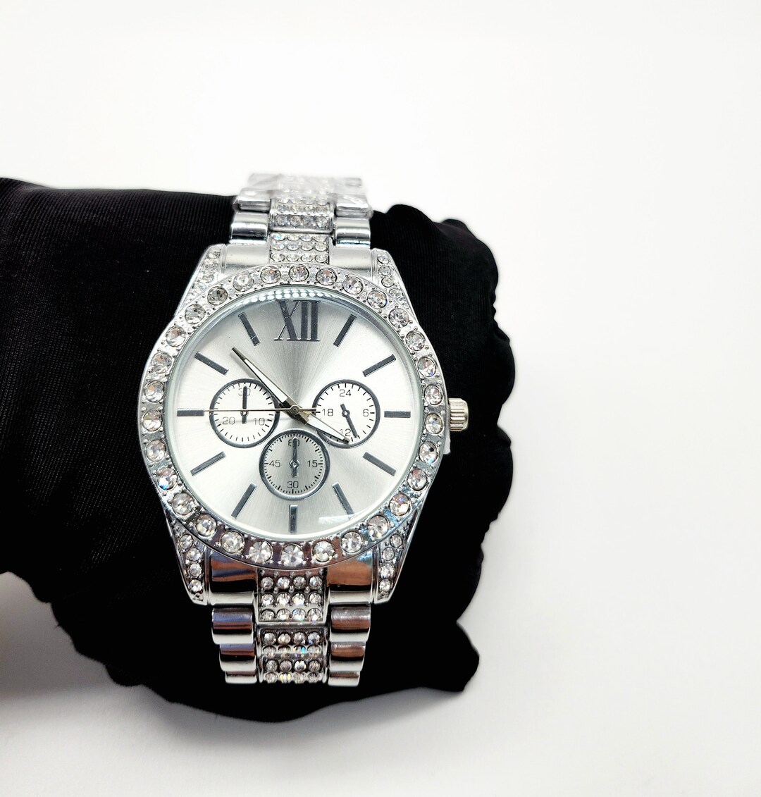 14K Gold Finish Icy Watch Designer's With Shinny Clarity Crystals Bling ...