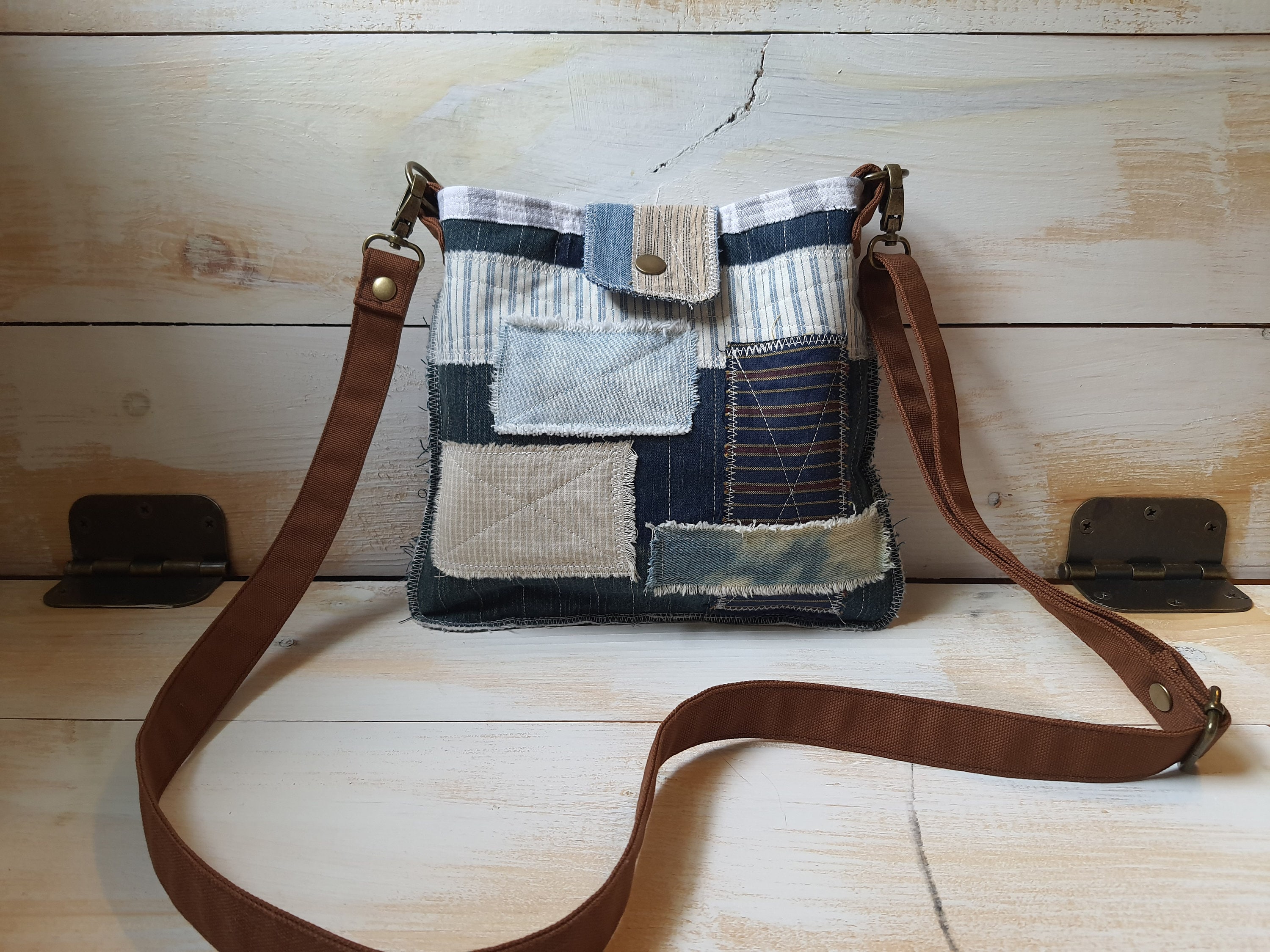 Small Denim Patchwork Crossbody Bag OOAK Denim Bag - Etsy