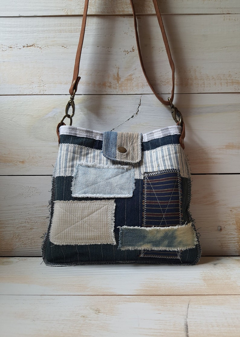 Small Denim Patchwork Crossbody Bag OOAK Denim Bag - Etsy