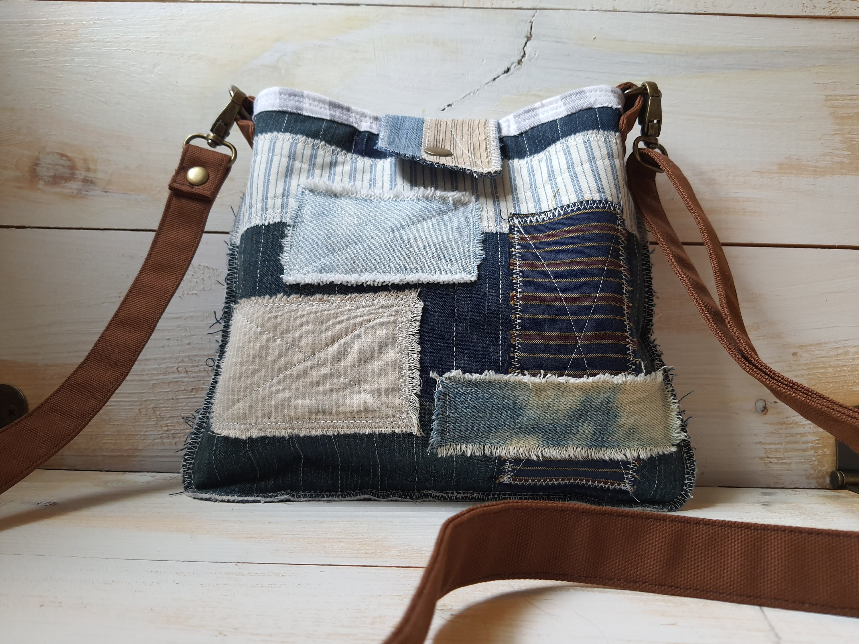 Small Denim Patchwork Crossbody Bag OOAK Denim Bag - Etsy