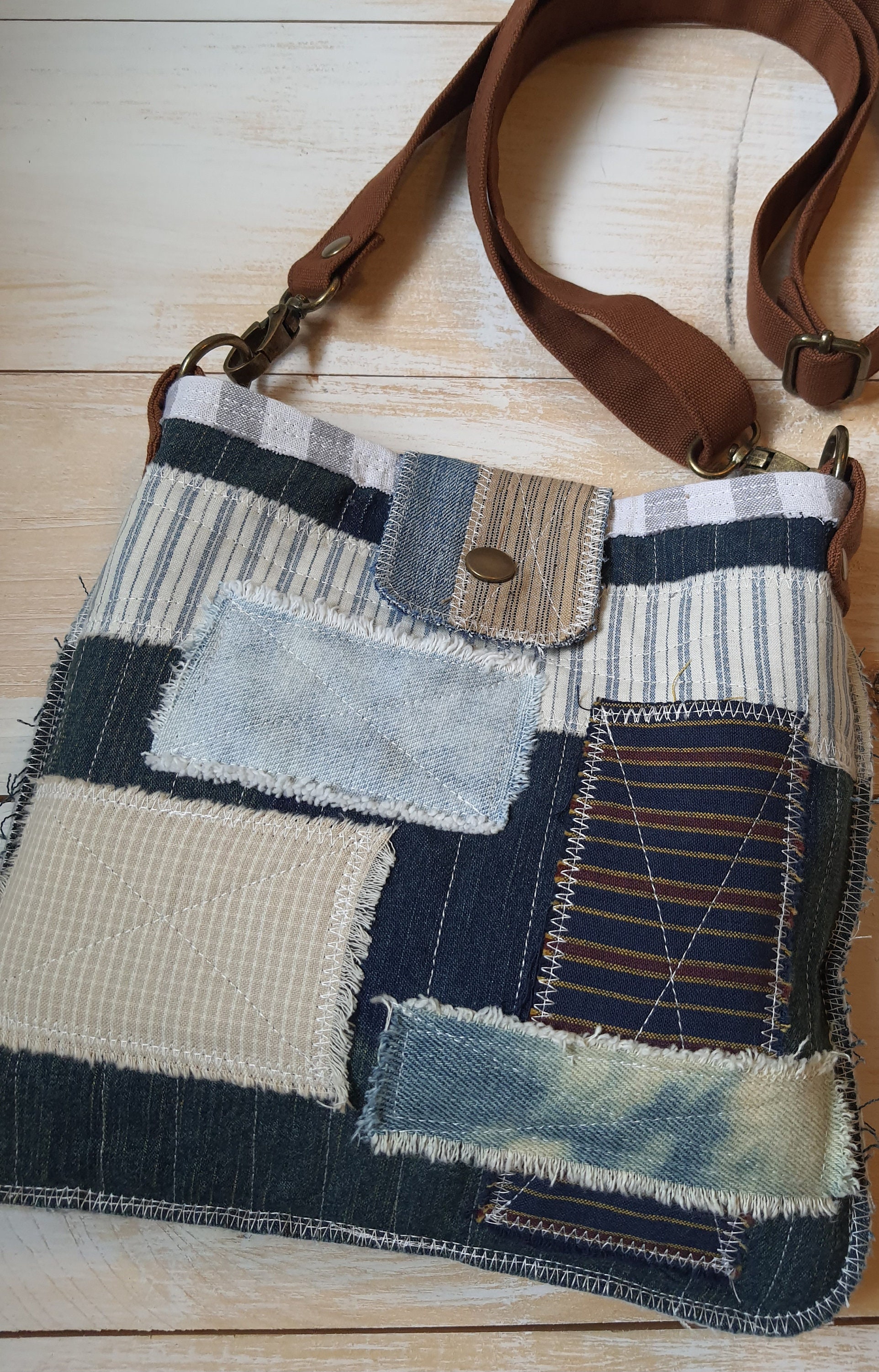 Small Denim Patchwork Crossbody Bag OOAK Denim Bag - Etsy