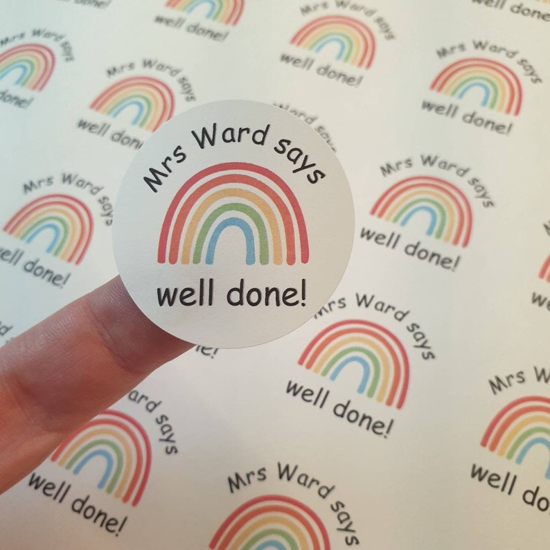 35x Well Done Rainbow Stickers Personalised With Teachers Name | Etsy