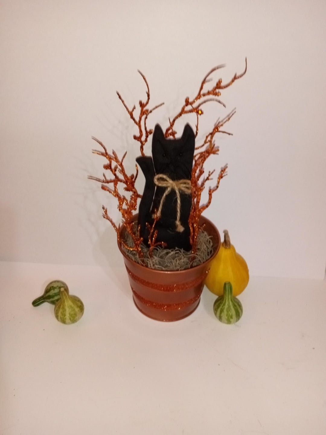 Primitive Black Cat in an Orange Pail W/ Decorations,halloween,fall Decorating - Etsy