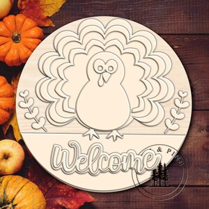 Unfinished 3D DIY Wood Welcome Turkey Door Round Fall Door Sign Fall ...