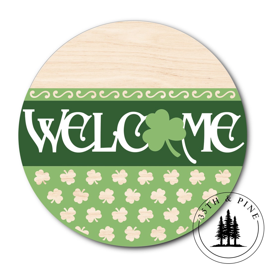 Unfinished Wood Round DIY Kit Welcome Shamrock Door Hanger St. Patrick ...