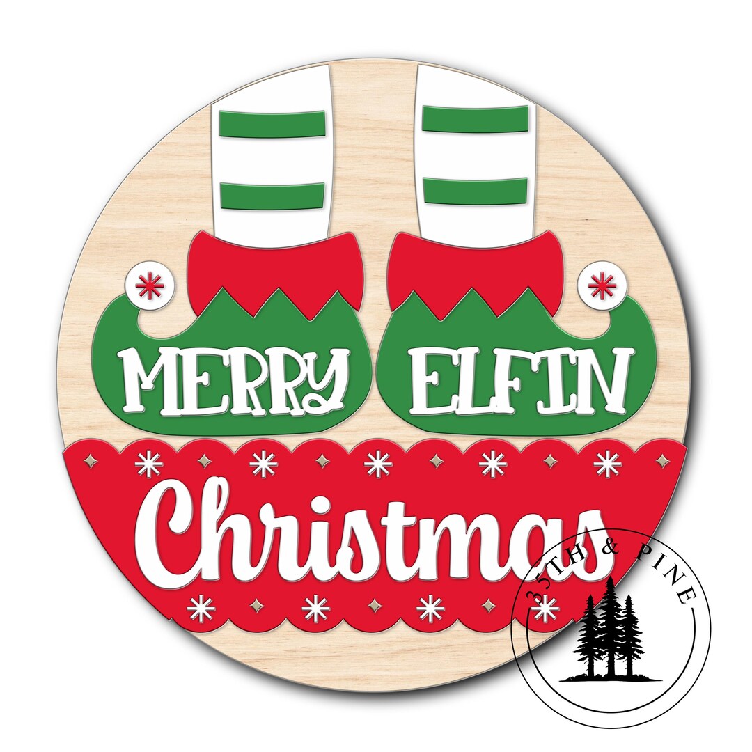 Unfinished Wood Round 3D DIY Kit Merry Elfin Christmas Porch Sign ...