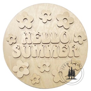 Unfinished Wood Round DIY Kit | Hello Summer Door Hanger | Summer Decor ...