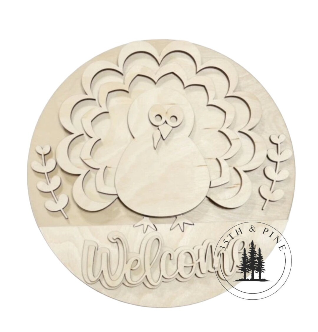 Unfinished 3D DIY Wood Welcome Turkey Door Round Fall Door Sign Fall ...