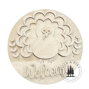 Unfinished 3D DIY Wood Welcome Turkey Door Round Fall Door Sign Fall ...