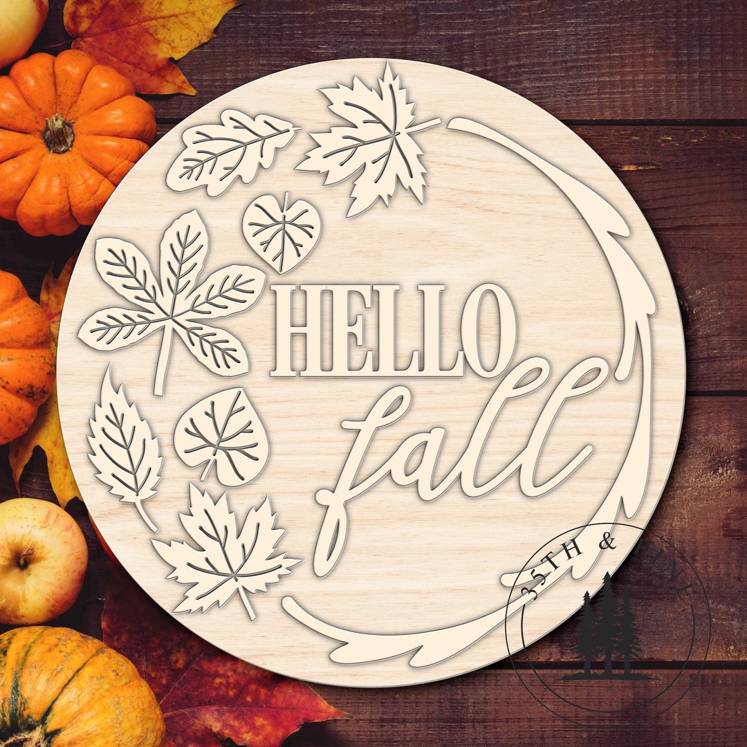 Unfinished DIY Wood Hello Fall Door Round Fall Door Sign - Etsy