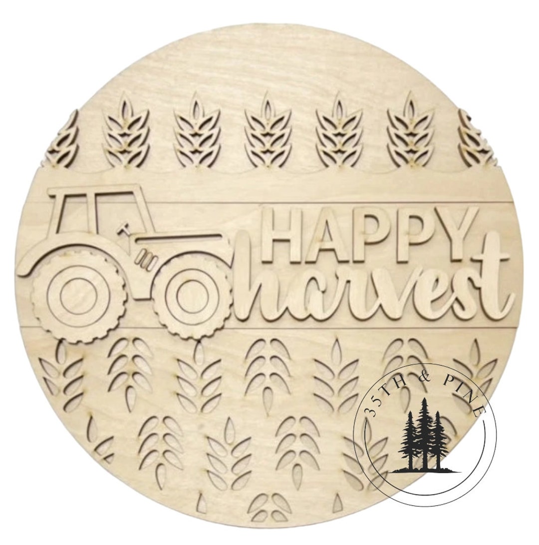 Unfinished DIY Wood Fall Happy Harvest Door Round Fall Door Sign Fall ...