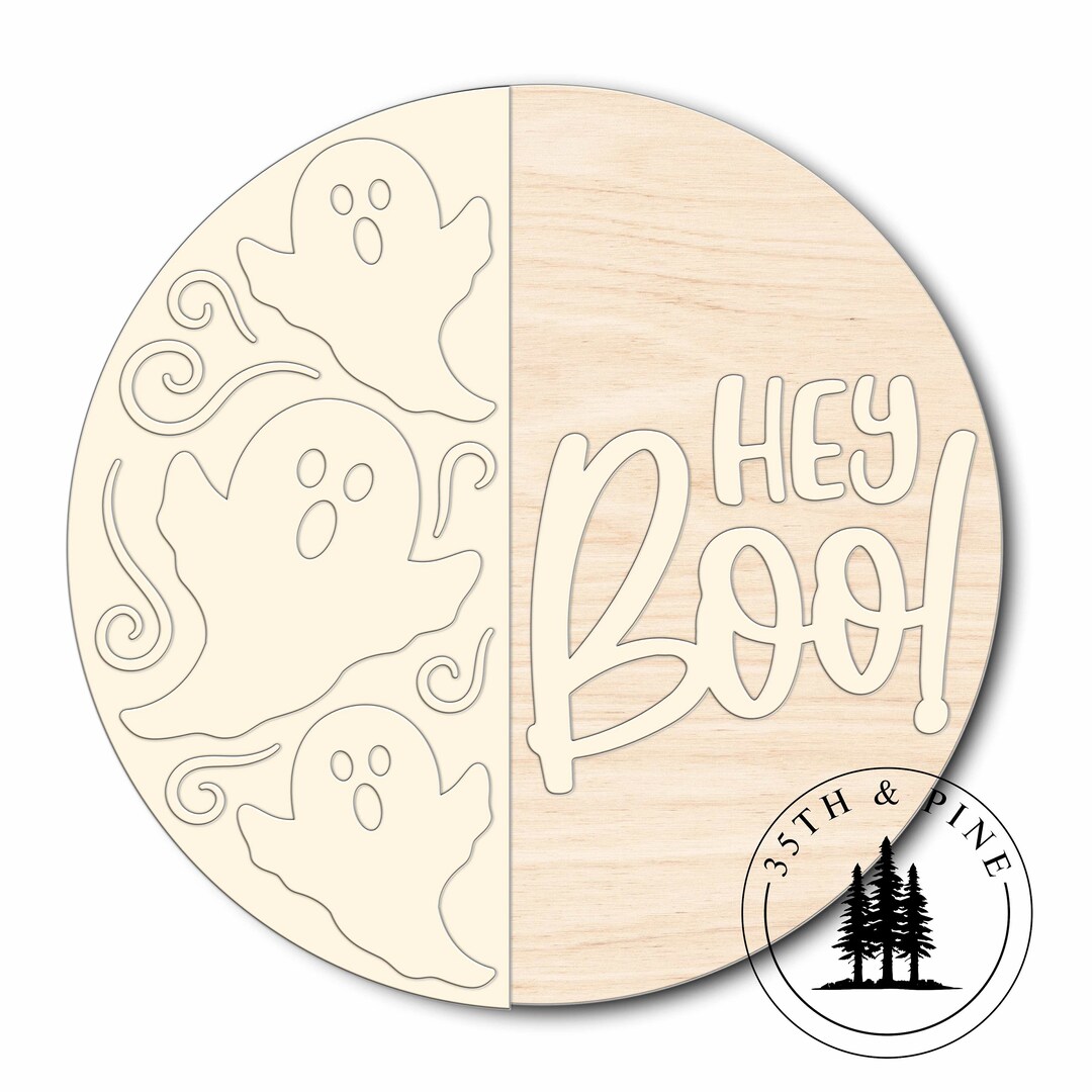 Unfinished Wood Round DIY Kit Hey BOO Ghost Door Hanger Halloween Decor ...