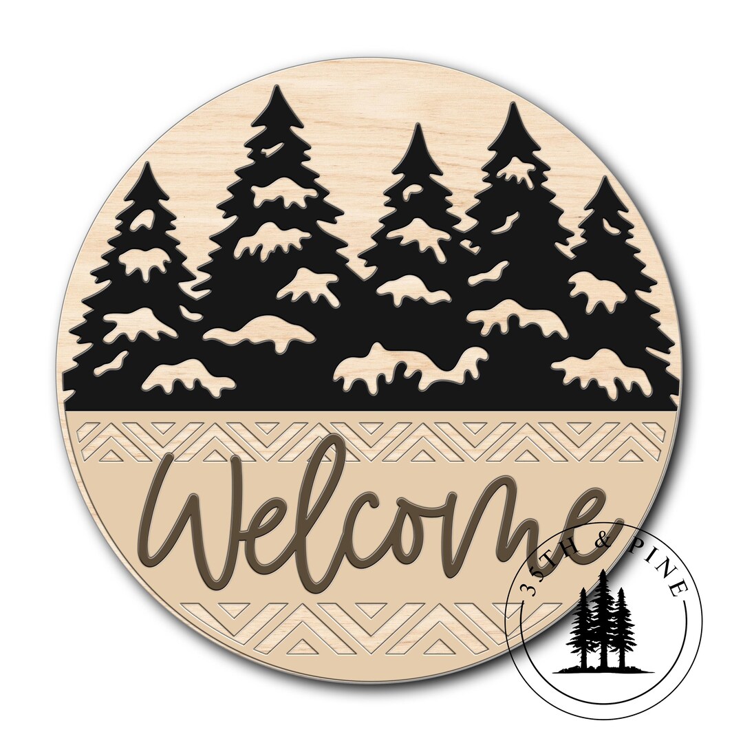 Unfinished Wood Round 3D Kit | Welcome Pine Tree | Porch Sign | Wooden ...