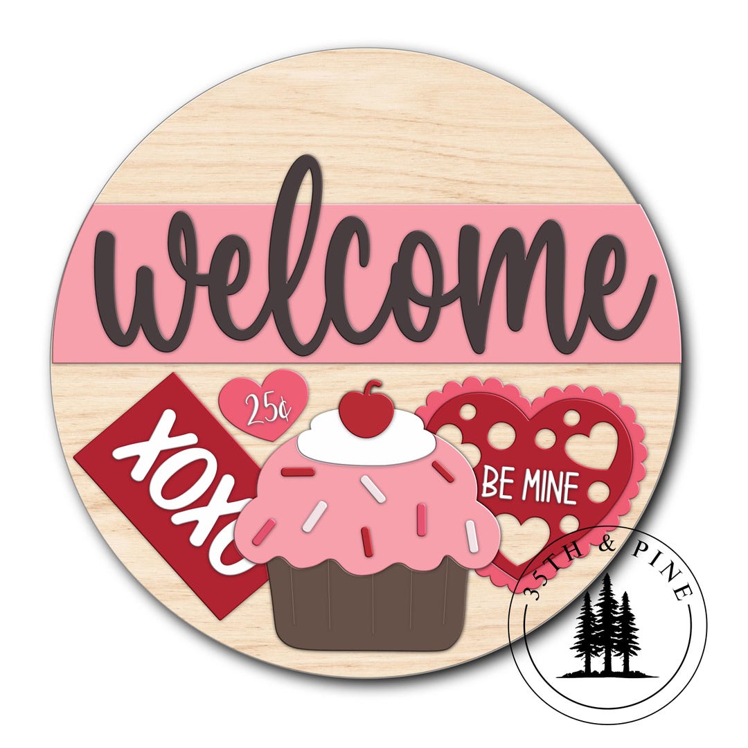 Unfinished Wood Round DIY Kit Welcome Cupcake Door Decor Door Hanger ...