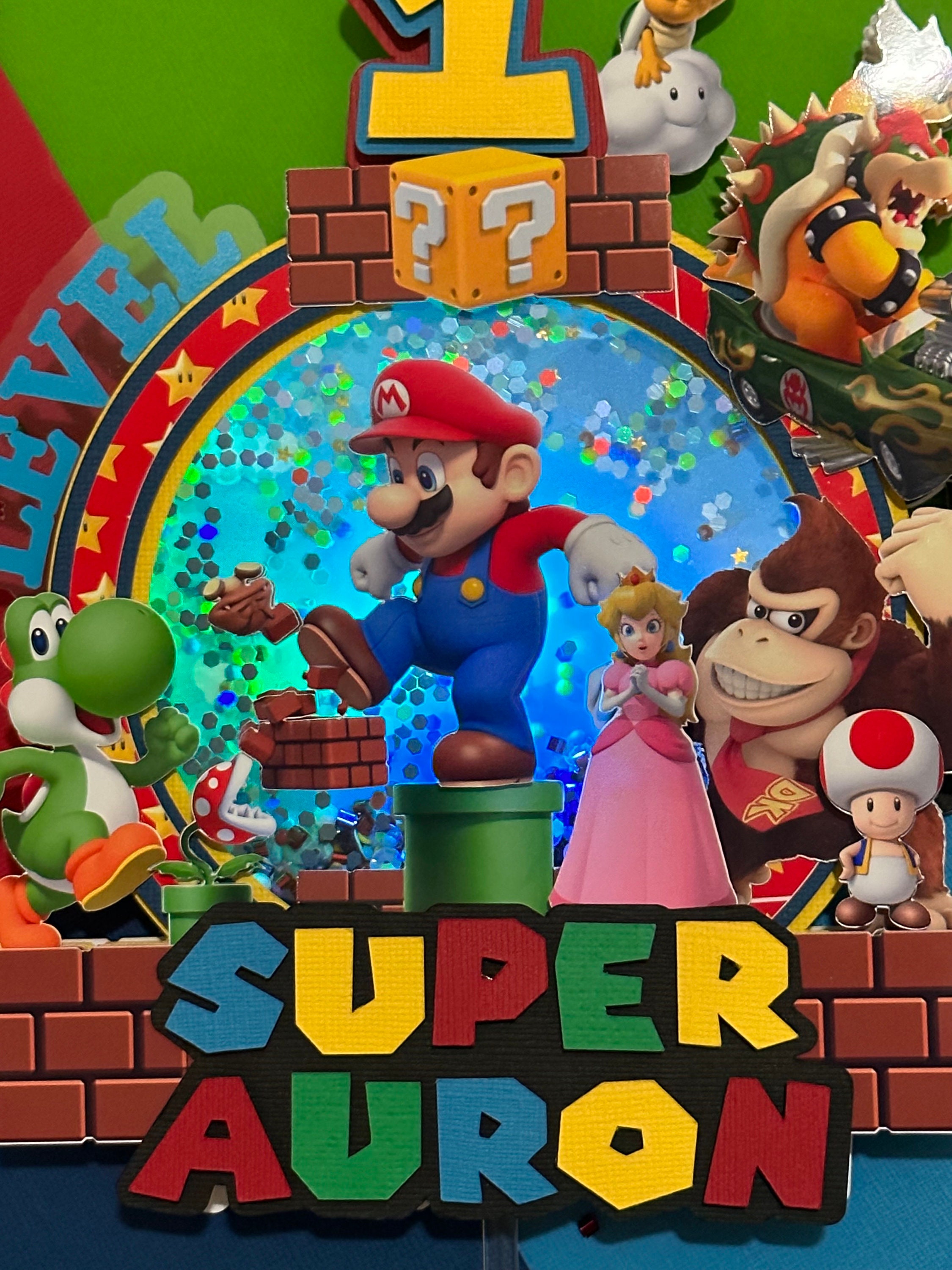 Mario Bros Cake Topper Shaker With Lights Personalized Cake Topper With ...