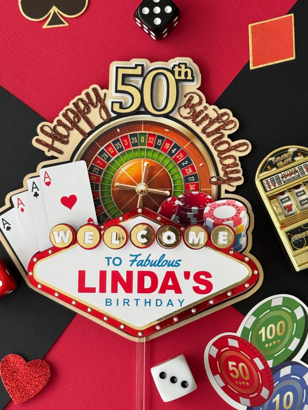 Personalized Las Vegas Birthday Cake Topper: Casino Theme Party Decor ...