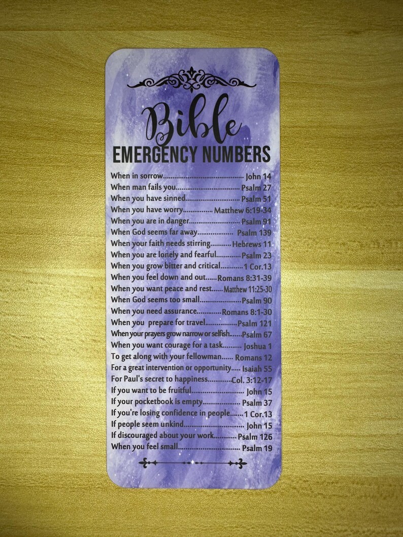 Bible Emergency Number's One Sided Cardstock Bookmarkers - Etsy