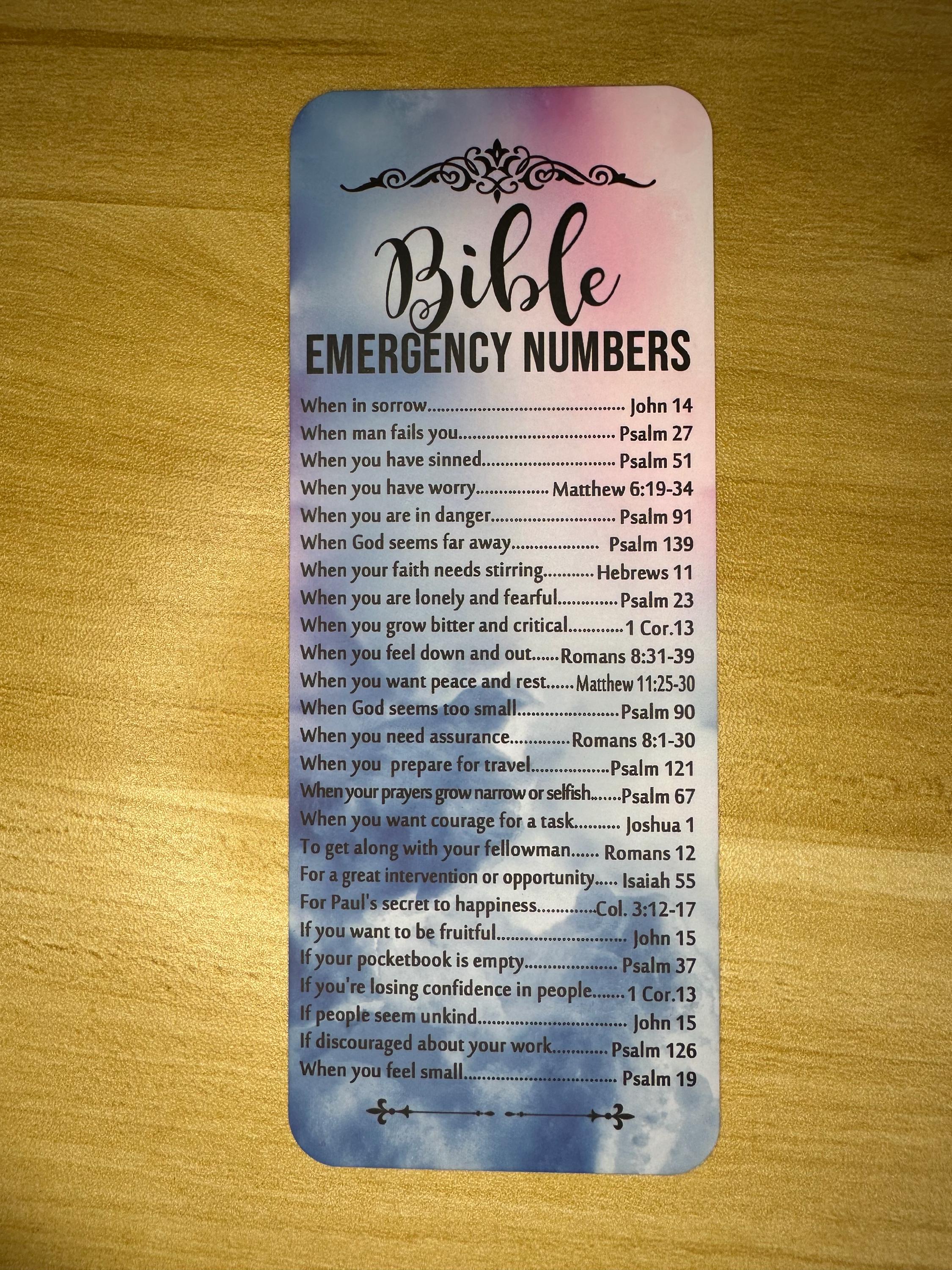 Bible Emergency Number's One Sided Cardstock Bookmarkers - Etsy
