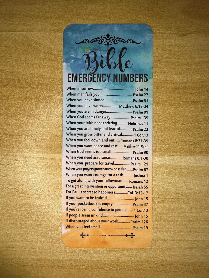 Bible Emergency Number's One Sided Cardstock Bookmarkers - Etsy