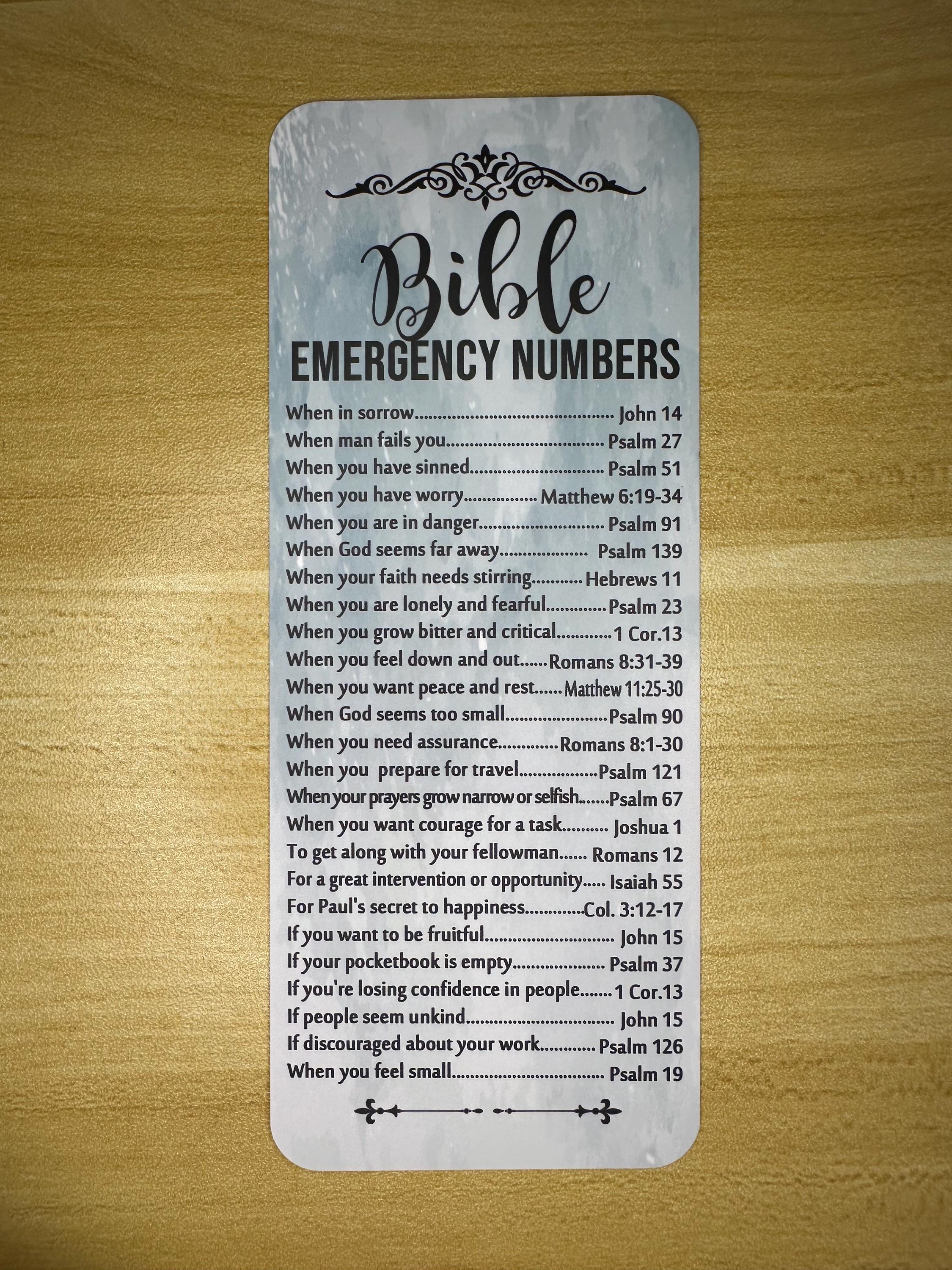 Bible Emergency Number's One Sided Cardstock Bookmarkers - Etsy