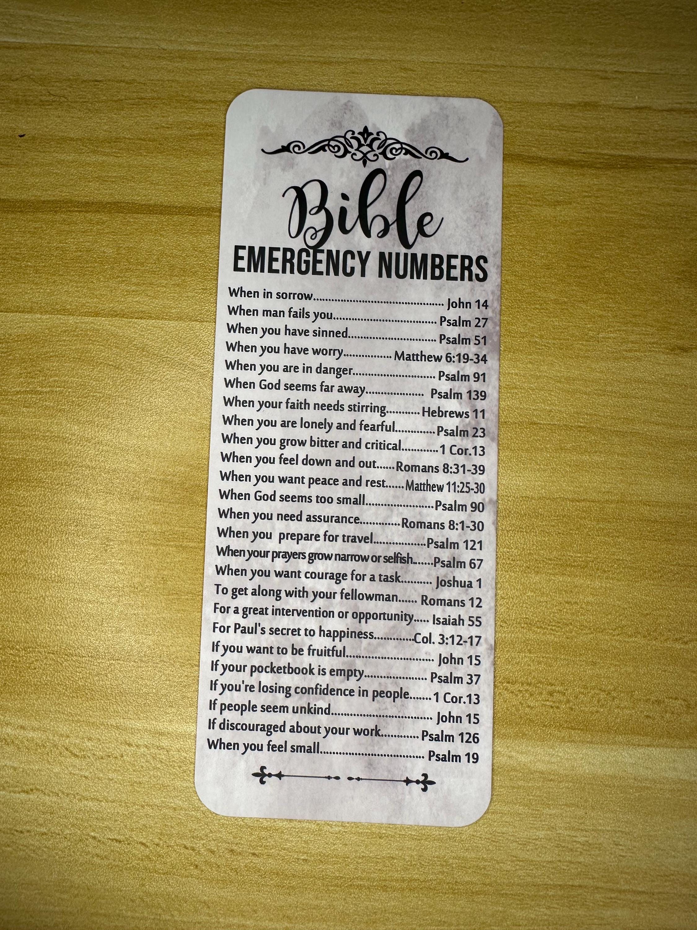 Bible Emergency Number's One Sided Cardstock Bookmarkers - Etsy
