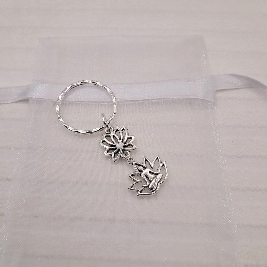 Meditation Keyring, Yoga Lotus Keychain, Silver Keyring With Charms ...