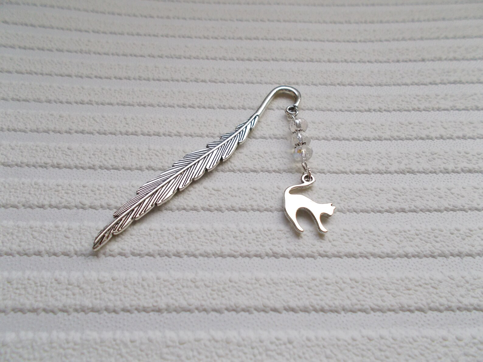 Cat Bookmark Silver Bookmark With Beads and Charm Cat Gift - Etsy