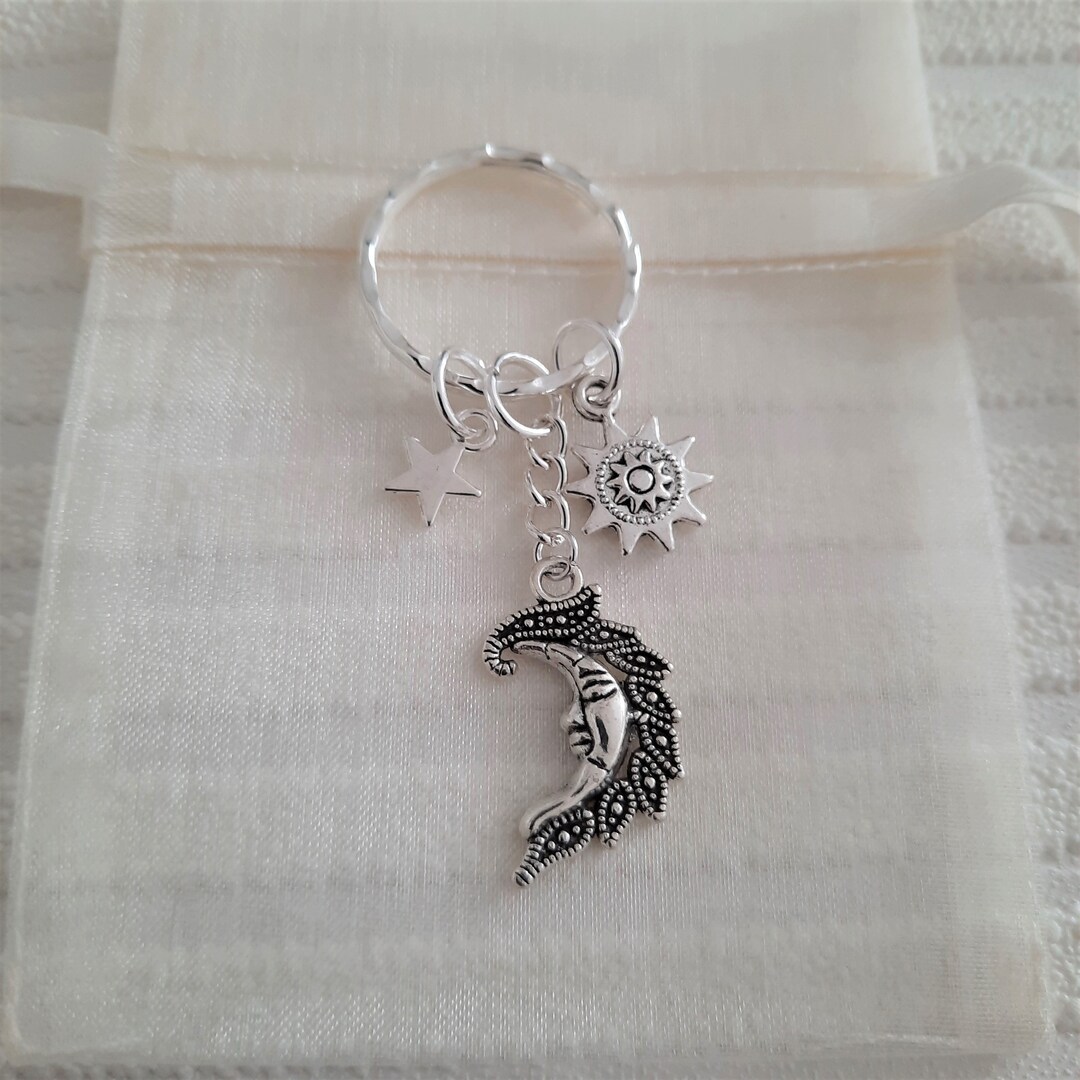 Sun, Star and Moon Keyring, Silver Keyring With Charms, Celestial Gift ...