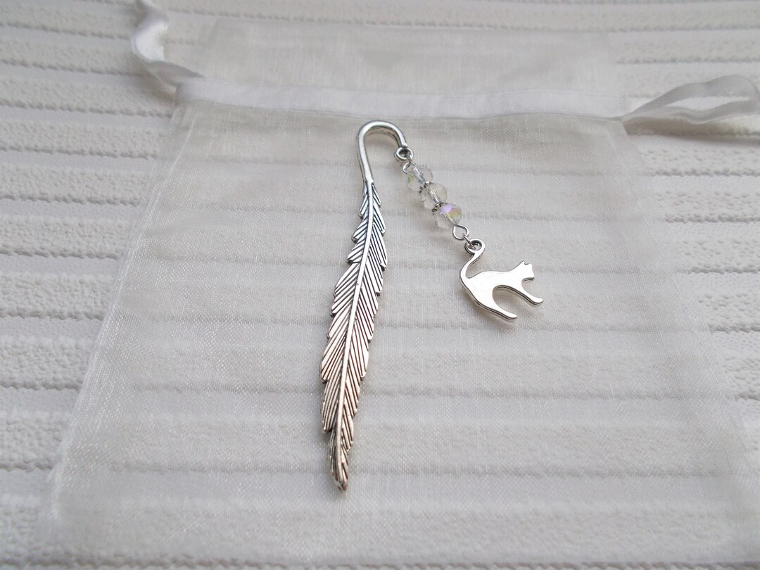 Cat Bookmark - Silver Bookmark With Beads and Charm - Cat Gift for ...