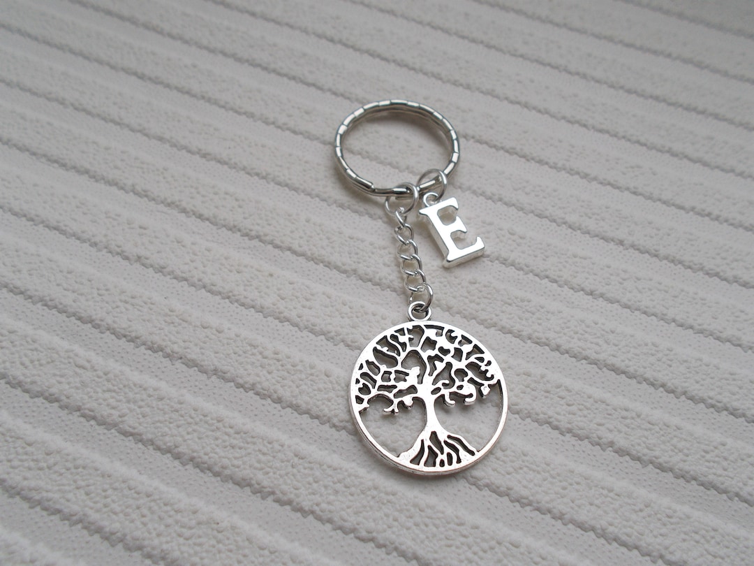 Tree of Life Keyring or Bag Charm, Silver Keychain With Initial ...