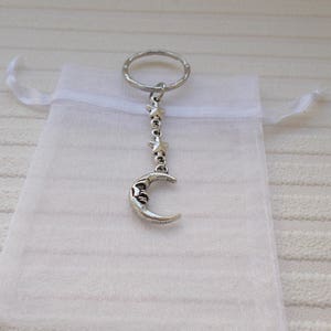 Moon and Stars Keyring Silver Keychain Stars and Moon Bag Charm Purse ...