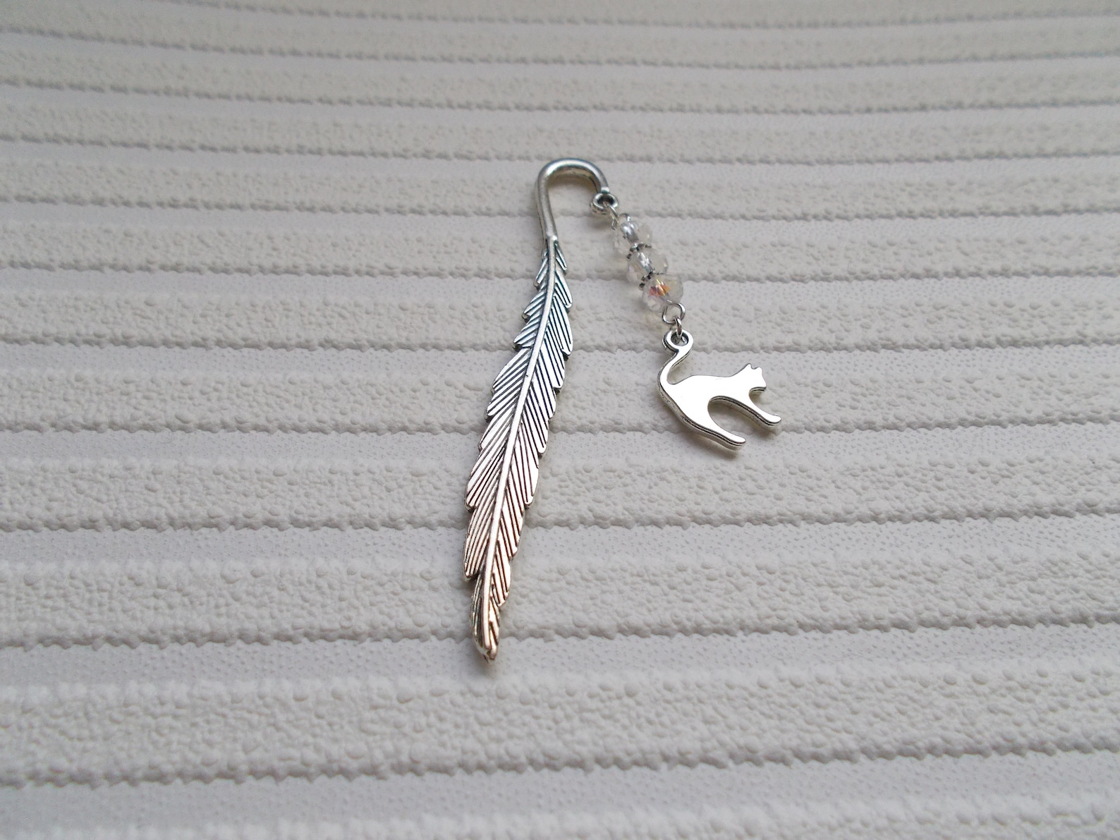 Cat Bookmark Silver Bookmark With Beads and Charm Cat Gift - Etsy