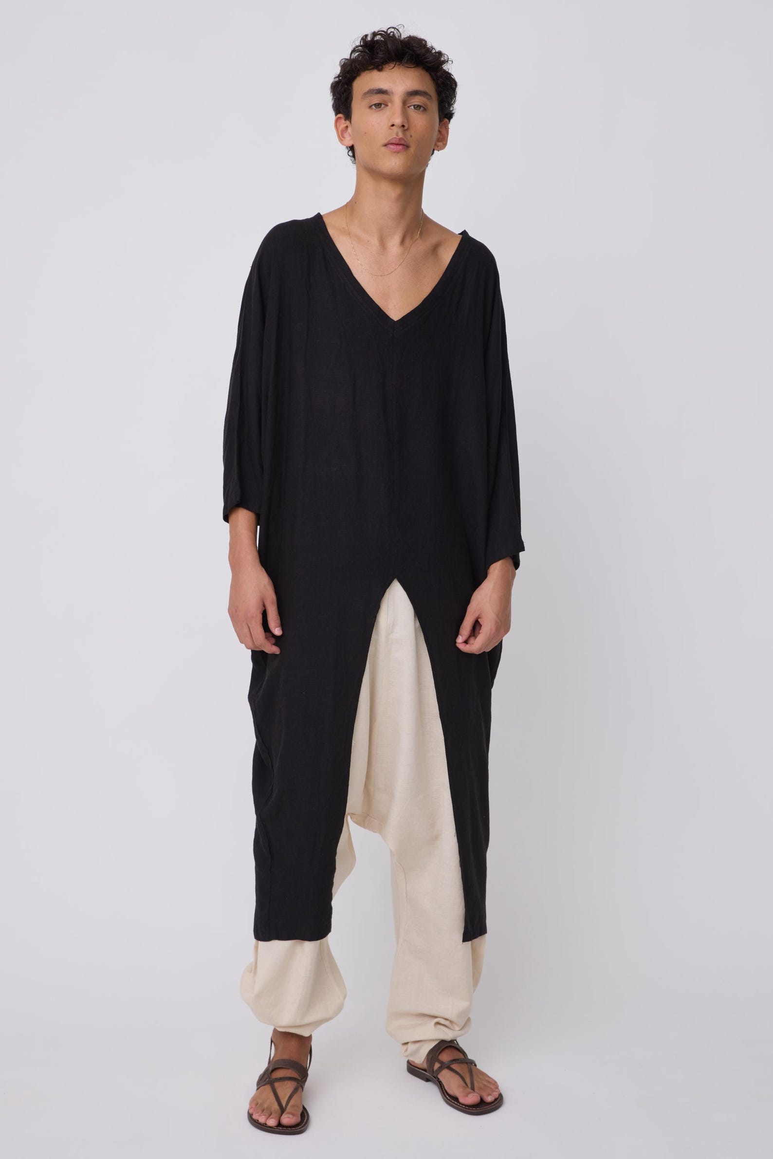Minimalist Linen Tunic With V-neckline and Front Slit – Lightweight ...