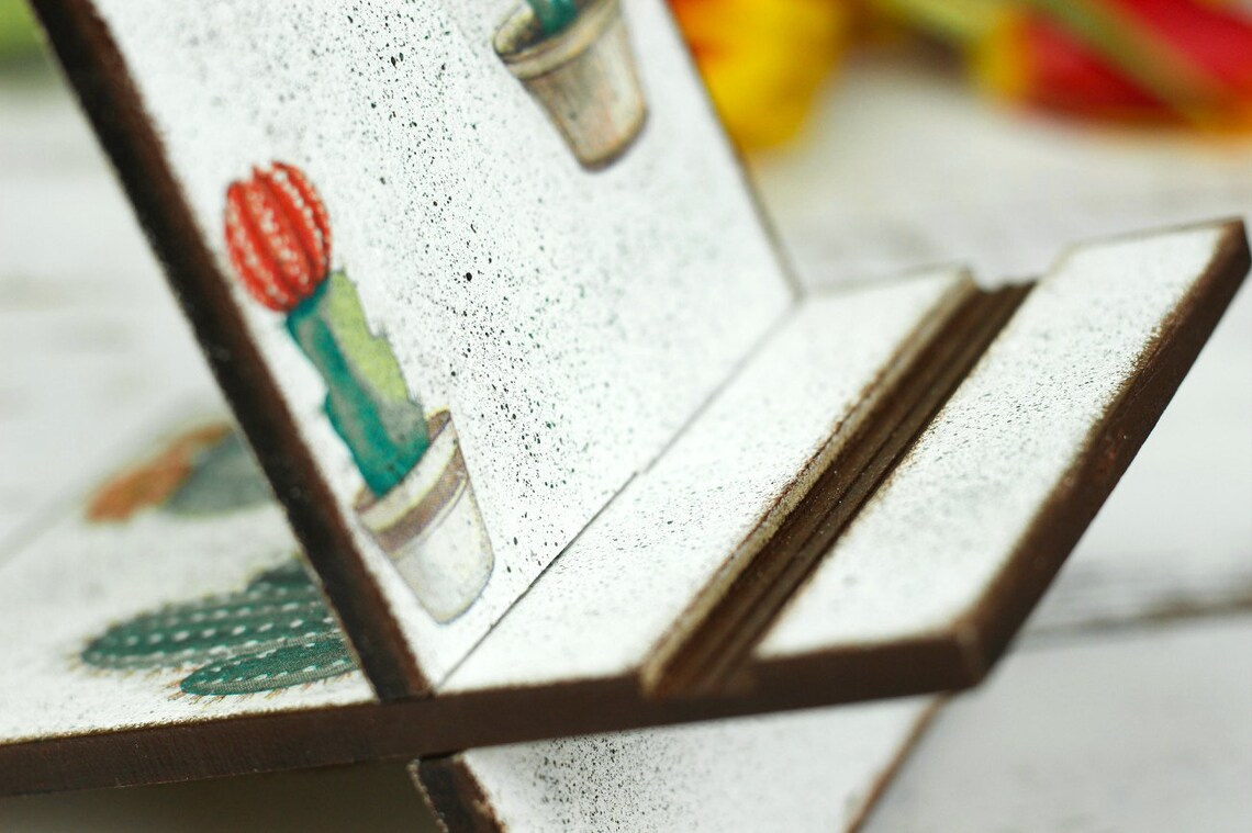 Wooden Cell Phone Stand Decoupage Diy Kit Cactus Decor Phone | Etsy