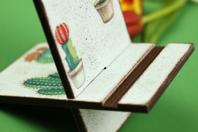 Wooden Cell Phone Stand Decoupage Diy Kit Cactus Decor Phone | Etsy