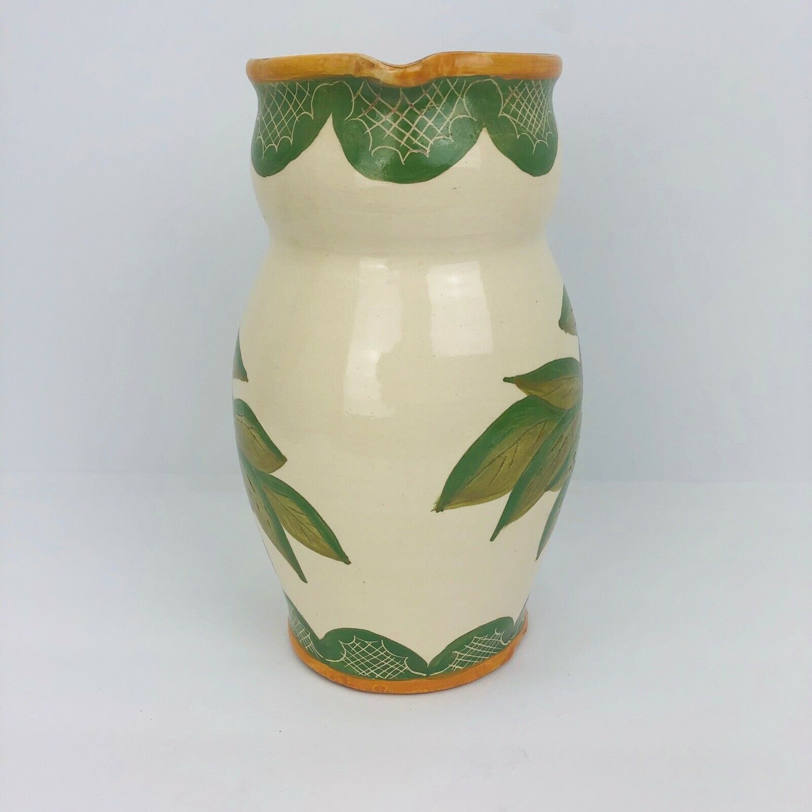 Hand Painted Clay Pottery Portugal Water Pitcher Olives Leaves Sangria ...