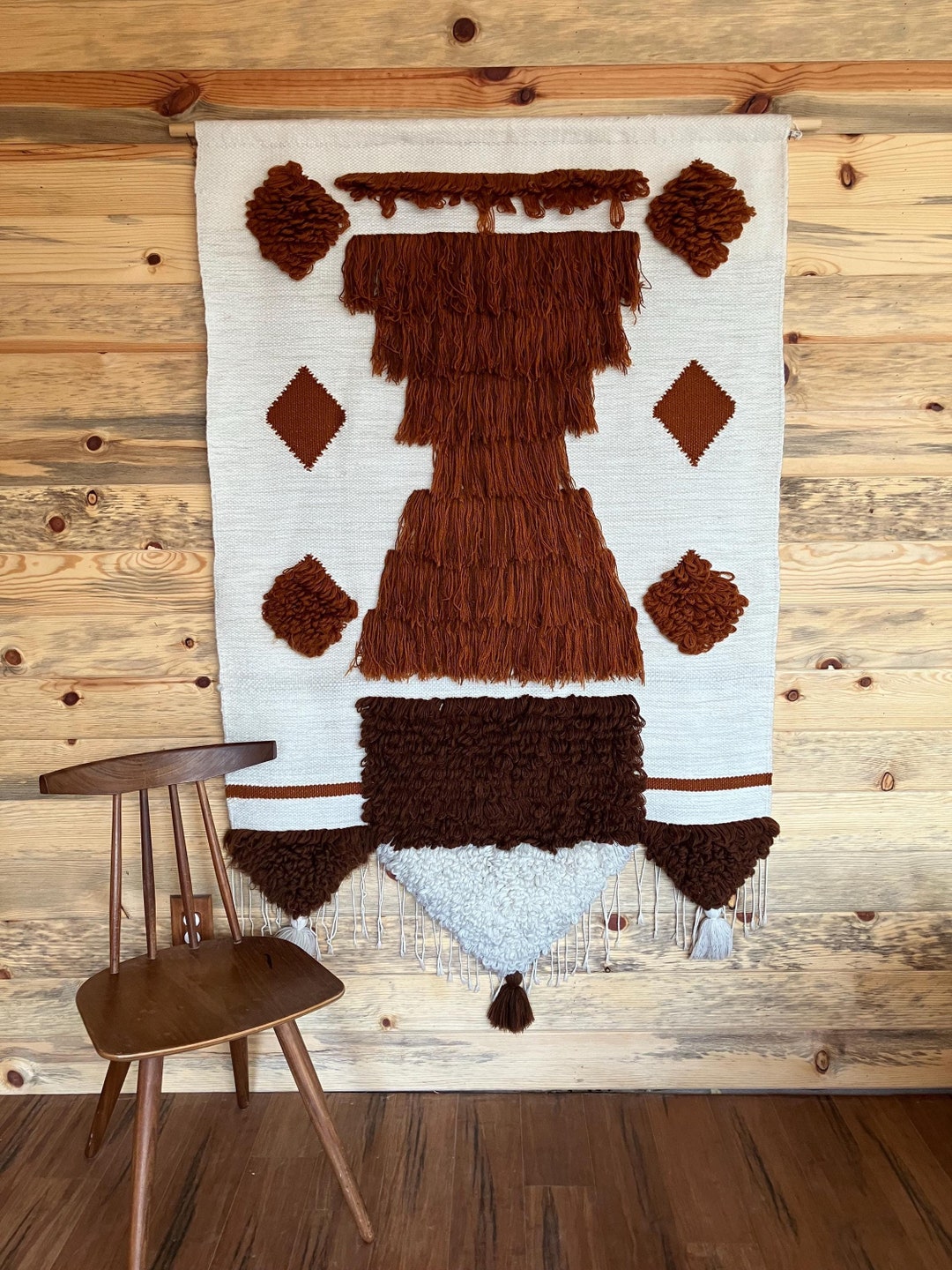 Large 1970s MCM Fiber Art Woven Wall Hanging Tapestry Textile Don ...