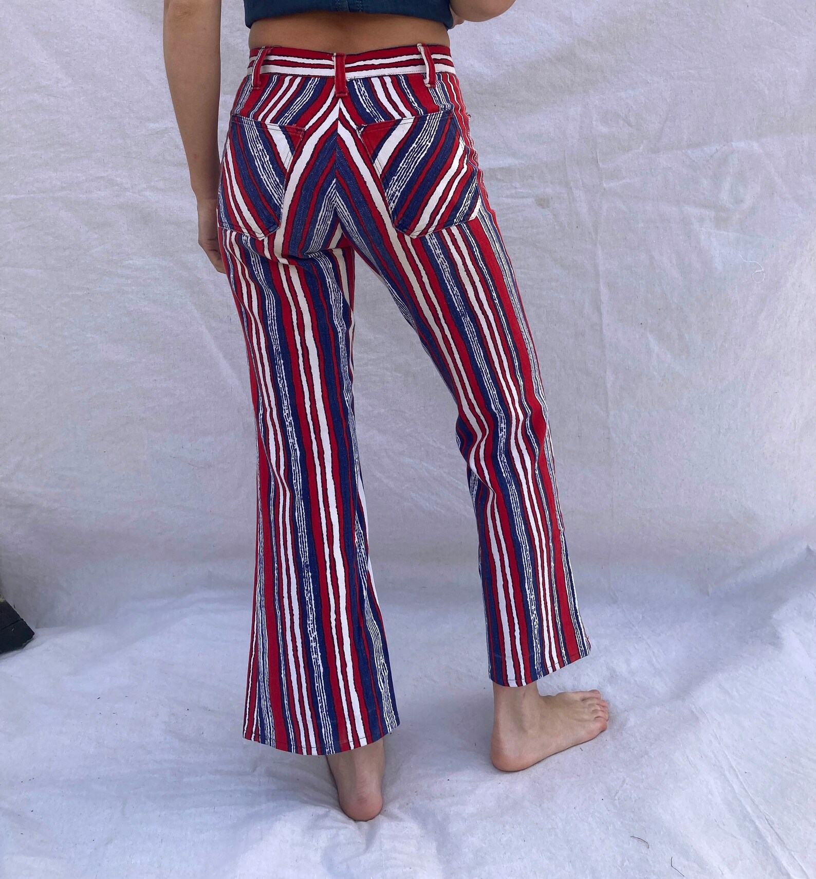 60s Striped Bell Bottoms Crop Kick Flare Bellbottom Pants Patriotic 4th ...