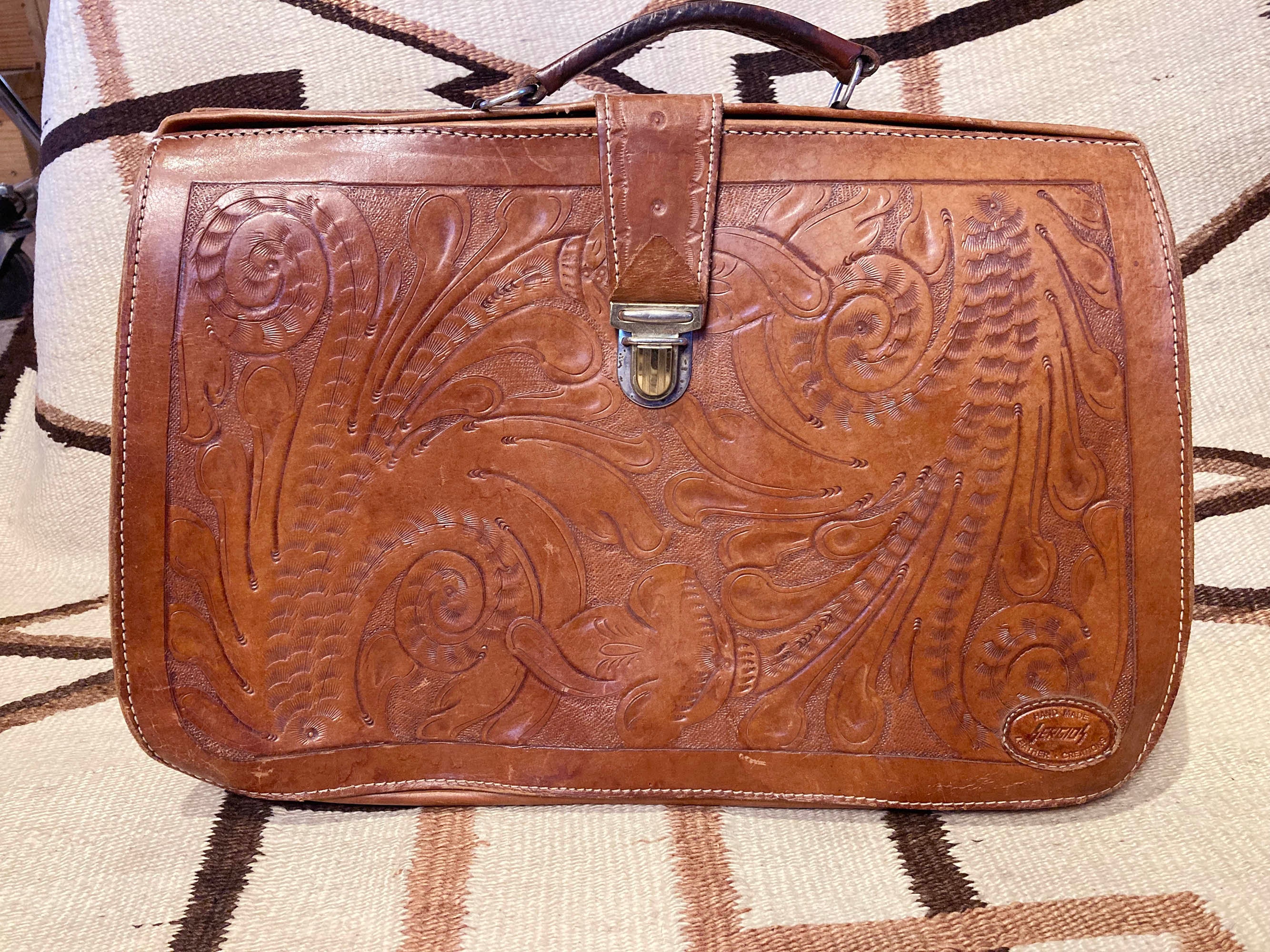 70s Tooled Leather Briefcase Southwestern Western Satchel - Etsy