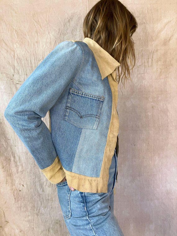 1970’s Suede & Denim Patchwork Jacket 70s, sz S/M - Gem