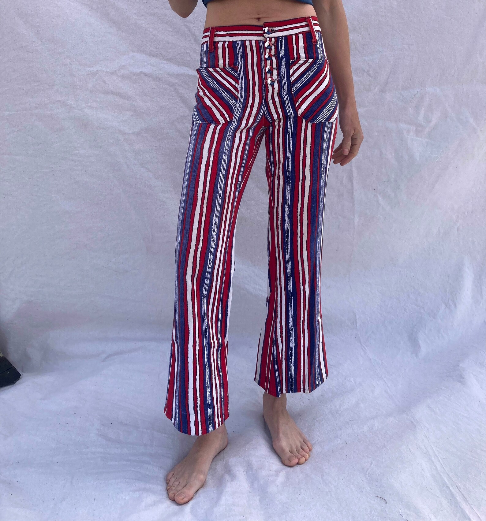 60s Striped Bell Bottoms Crop Kick Flare Bellbottom Pants Patriotic 4th ...