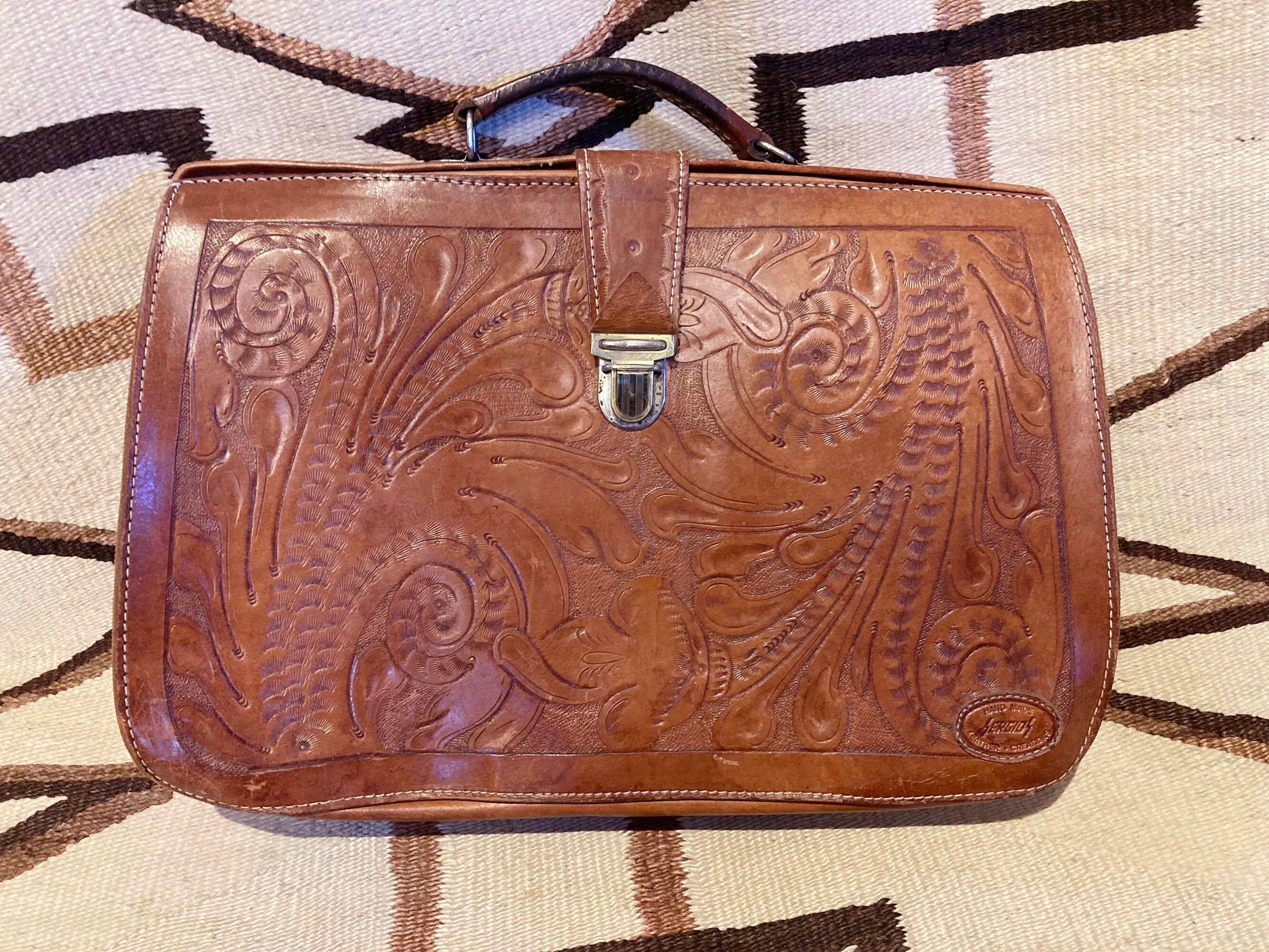 70s Tooled Leather Briefcase Southwestern Western Satchel - Etsy