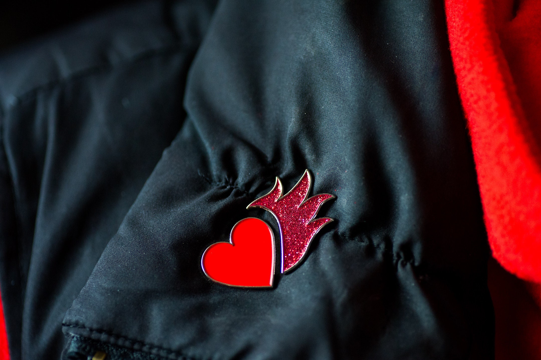 Red Hot Heart Valentine Enamel Pin Glittery 2-piece Enamel | Etsy