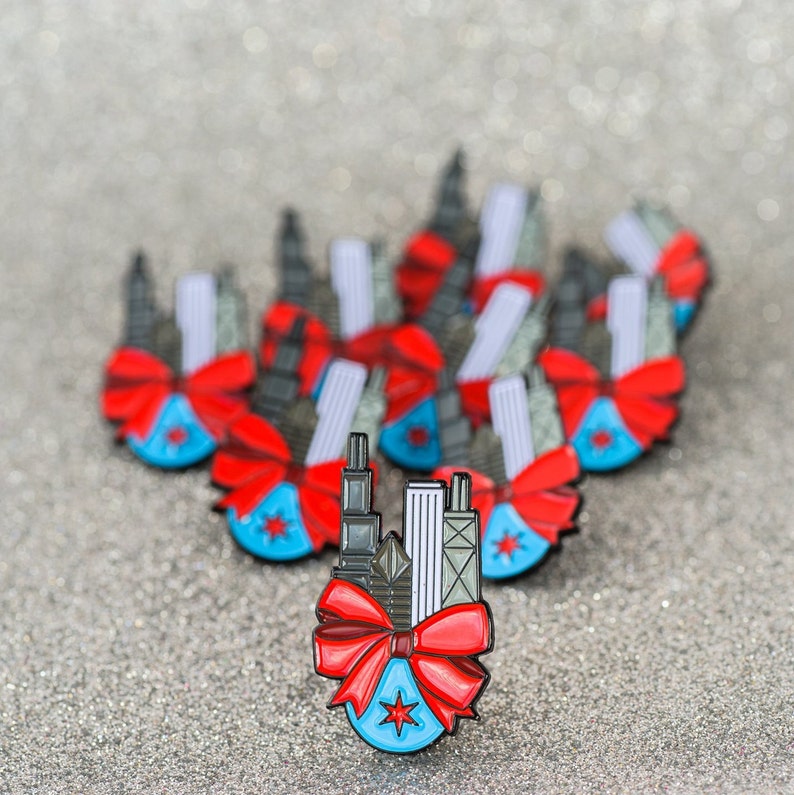 Holiday Chicago Enamel Pin Chicago Skyline Gets Gussied up - Etsy
