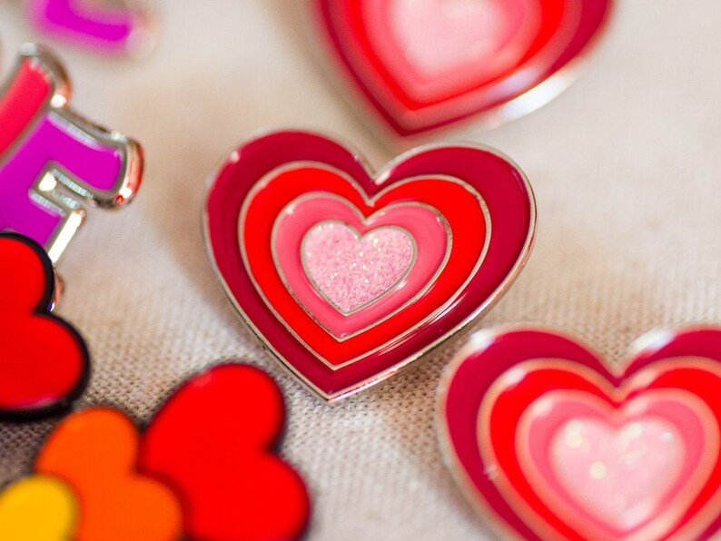 Echo Heart Enamel Pin Hearts Within Hearts and Glitter | Etsy